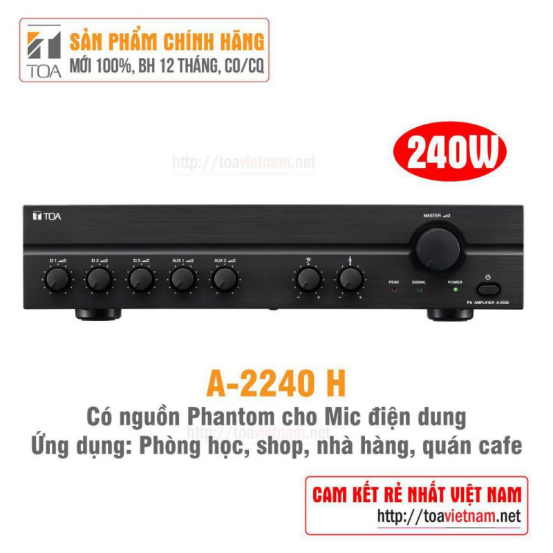 Tăng âm liền mixer công suất 240W: TOA A-2240